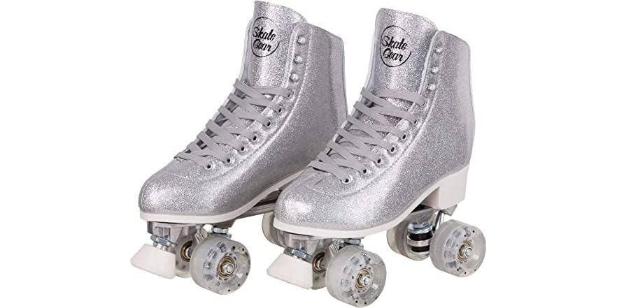 Retro Quad Roller Skates (Glitter Silver, Women's 10 / Men's 9)