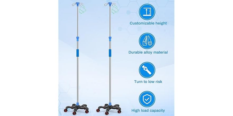 2 Pack Rolling IV Pole Stand Rack