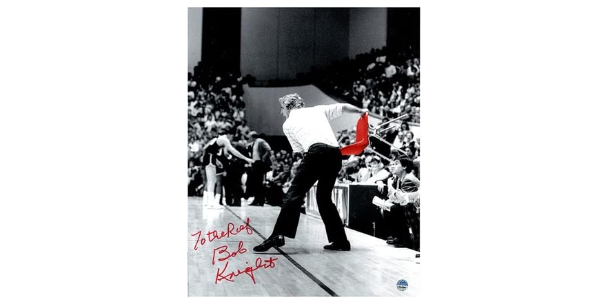 Bob Knight Signed Throwing Chair 8x10 Photo, To The Ref