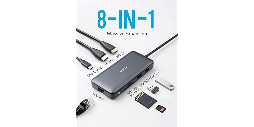 Anker A83800A1 PowerExpand8-in-1 USB-C PD Media Hub Gray (Open Box)