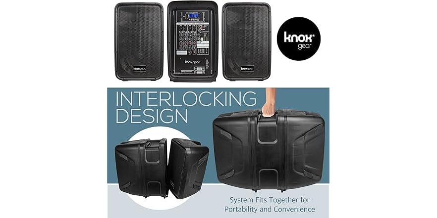 (NEW) Knox Gear Dual 8” 300 Watt Speakers & Mixer w/Tripod Stands