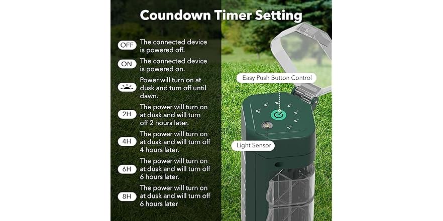 HBN Outdoor Power Strip with Photocell, Yard Stake Countdown Timer
