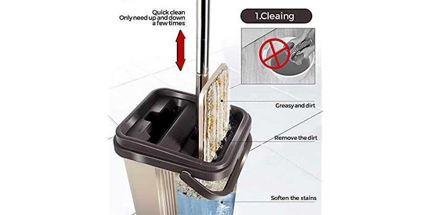 Squeegee Mop and Bucket with 2PCS Mop Pads