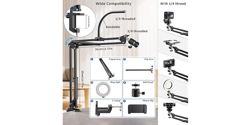 Overhead Phone Stand with Ring Light
