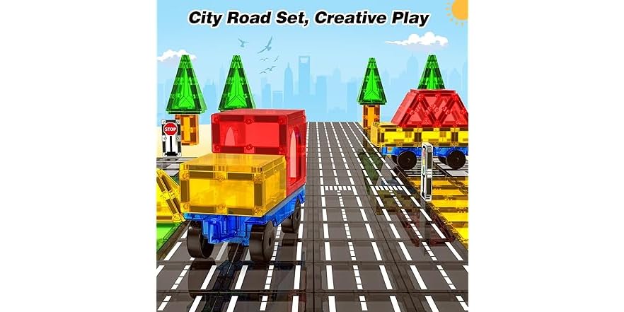 40 pcs magnetic tiles road sets