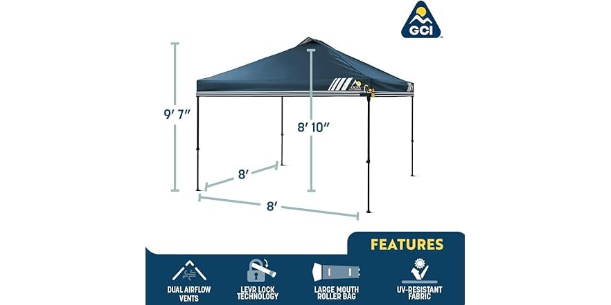 GCI Outdoor LevrUp Pop Up Canopy Tent, 8x8