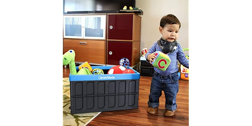 CleverMade 3PK 62L Solid Wall Folding Crate w/Lids