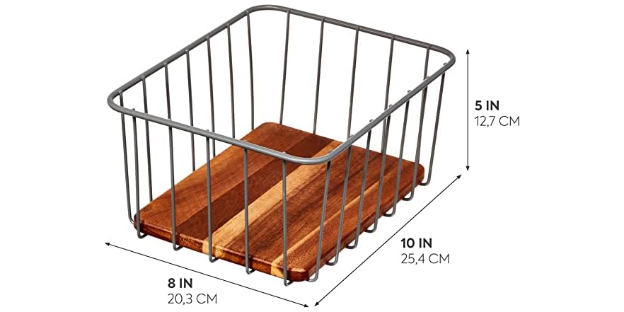 iDesign Pantry Wire Basket with Acacia Wood