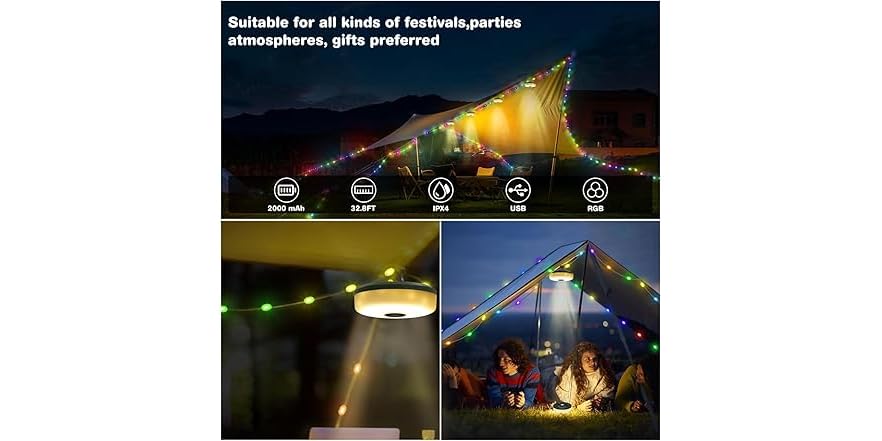 (2 Pack) Camping String Lights