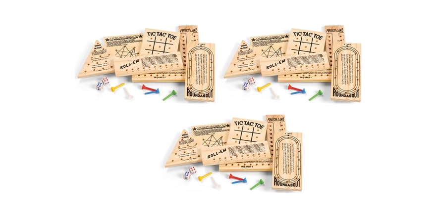 7 Pack Mini Wood Games with Dice and Pegs, Tic Tac Toe, Mind Magic ...