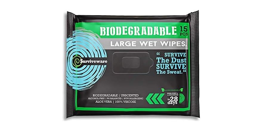 Surviveware Biodegradable 2-Pk Wet Wipes