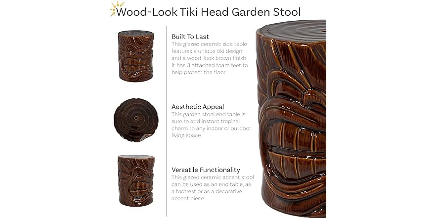 Sunnydaze Tropical Tiki Head Ceramic Garden Side Table