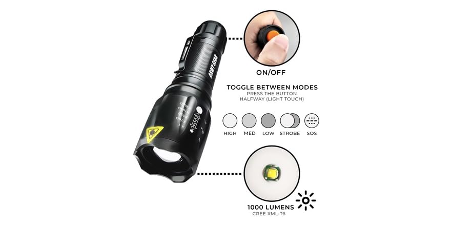 Army Gear 1000 Lumen Viper Rechargeable Tactical Flashlight 2-Pack