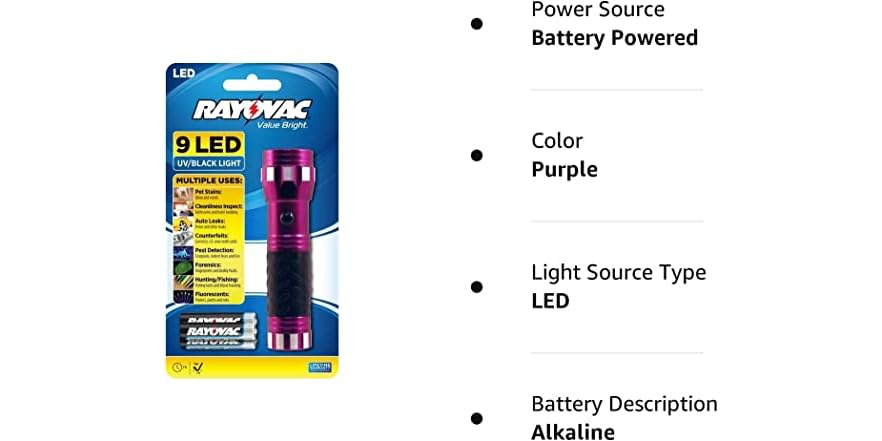 Rayovac UV Flashlight Black Light
