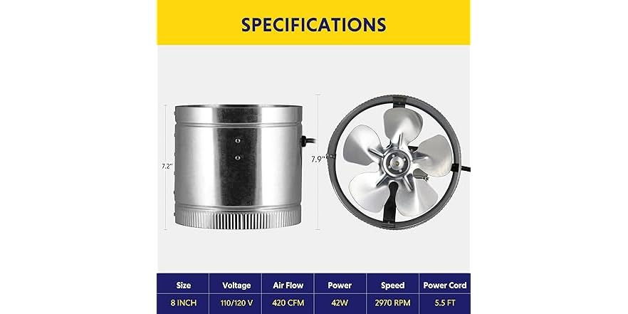 iPower 8'' Inline Booster Duct Fan