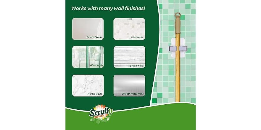 (2 Count) SCRUBIT Mop and Broom Holder Wall Mount