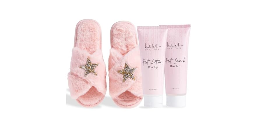 Nicole Miller Bath and Body Gift Set with Slippers, Foot Scrub, and ...