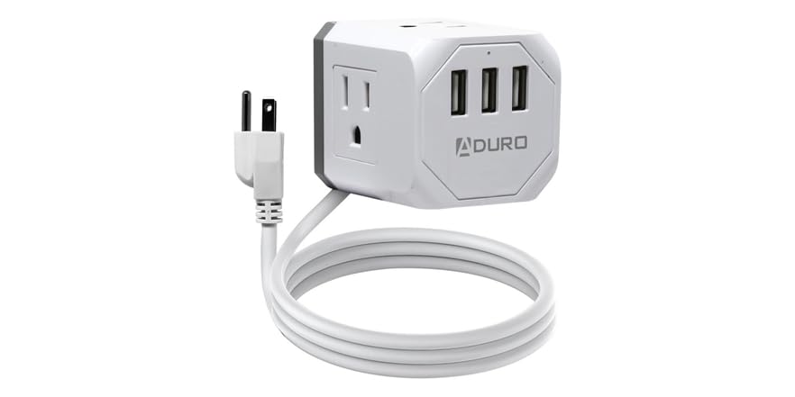 Aduro Square Power Strip - 3 AC Outlets & 3 USB Ports