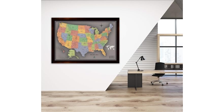 Framed Magnetic USA Map | Modern Grey