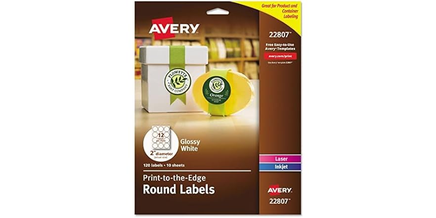 Avery Printable Round Labels with Sure Feed Technology, Glo