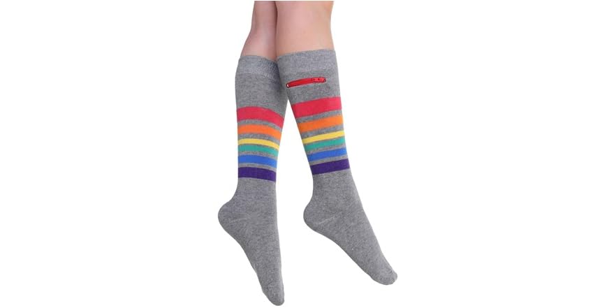 Unisex Crew Socks with Zipper Pocket 2-Pairs