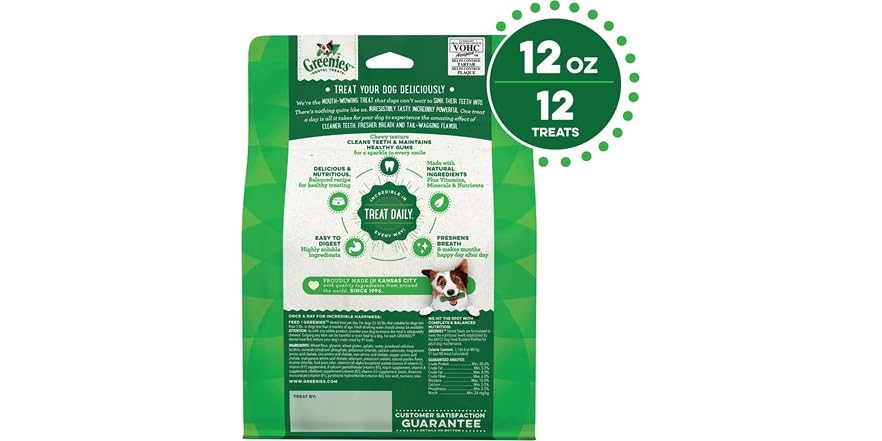 GREENIES Original Regular Natural Dental Care Dog Treats, 12 oz. Pack ...