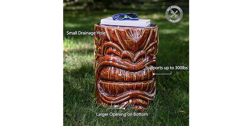 Sunnydaze Tropical Tiki Head Ceramic Garden Side Table