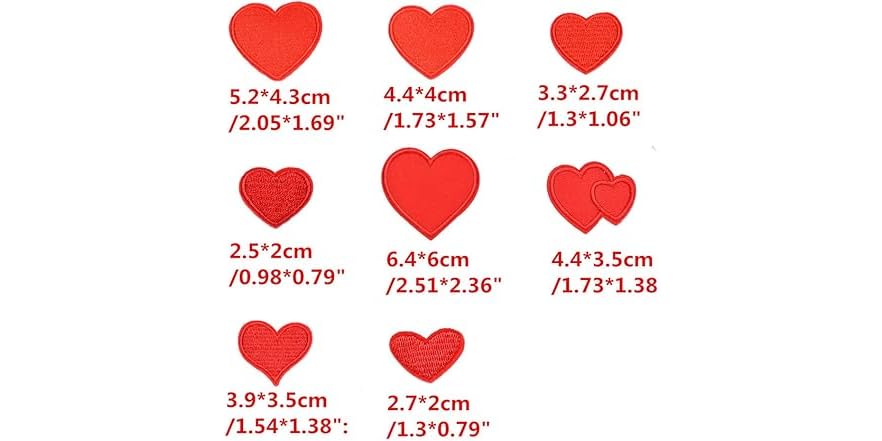 Ximkee 16pcs Red Heart Embroidery Iron On Patch