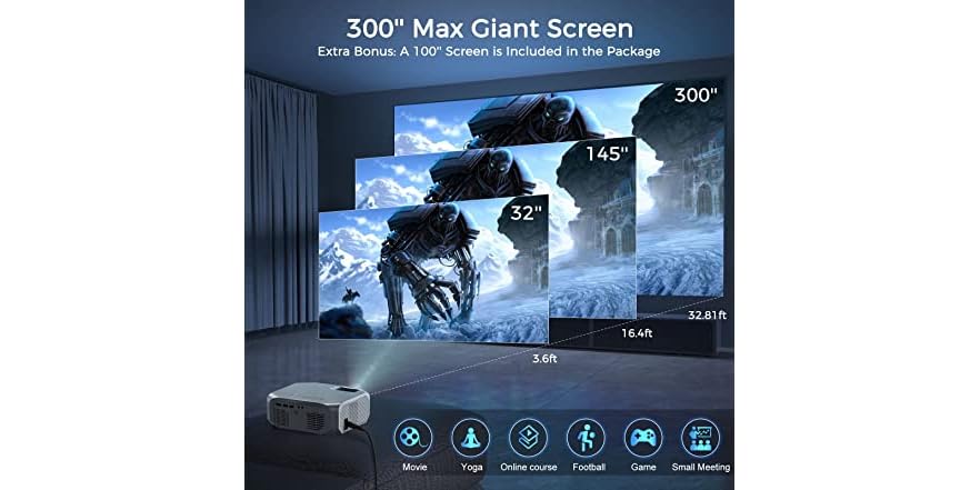 FUDONI 10000L Portable HD Projector, Black