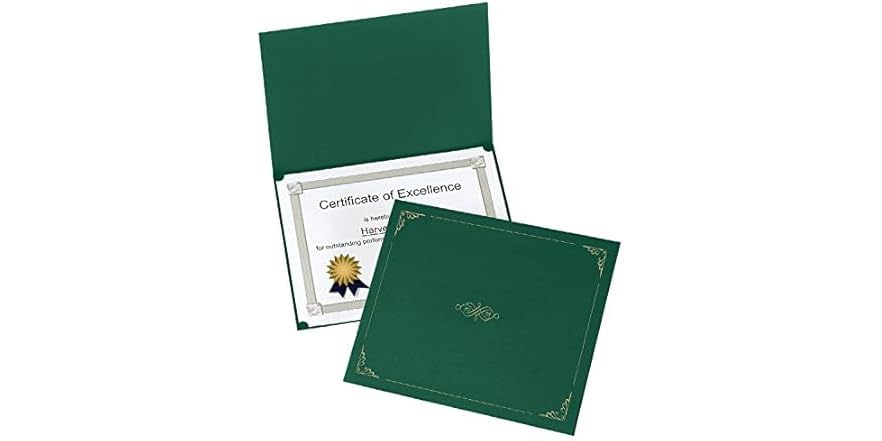 Oxford Certificate Holders, Green Diploma Holders, Letter Size, 25 per Pack