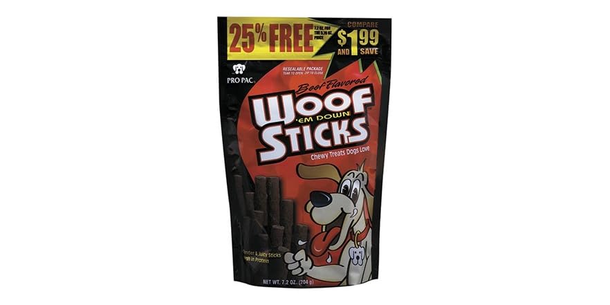 Pro Pac Woof'em Down Sticks Beef Flavor 7.2oz