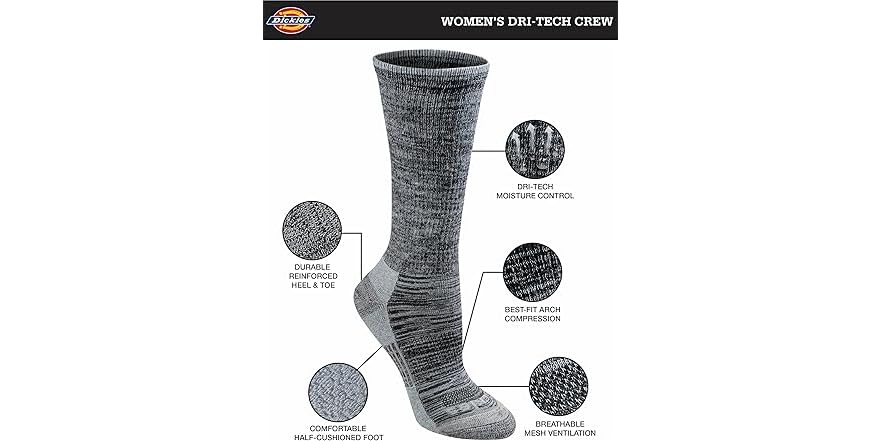 Dickies Women's Dri Crew Socks XL 6 pairs