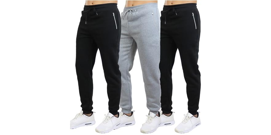3Pk Mens Fleece Joggers w-Zip Pockets (S-3XL)