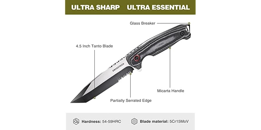 Swiss+Tech 4-1/2" Fixed Blade Knife