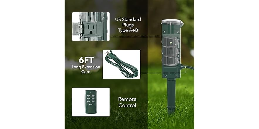 HBN Outdoor Power Strip Timer w/Photocell & Remote