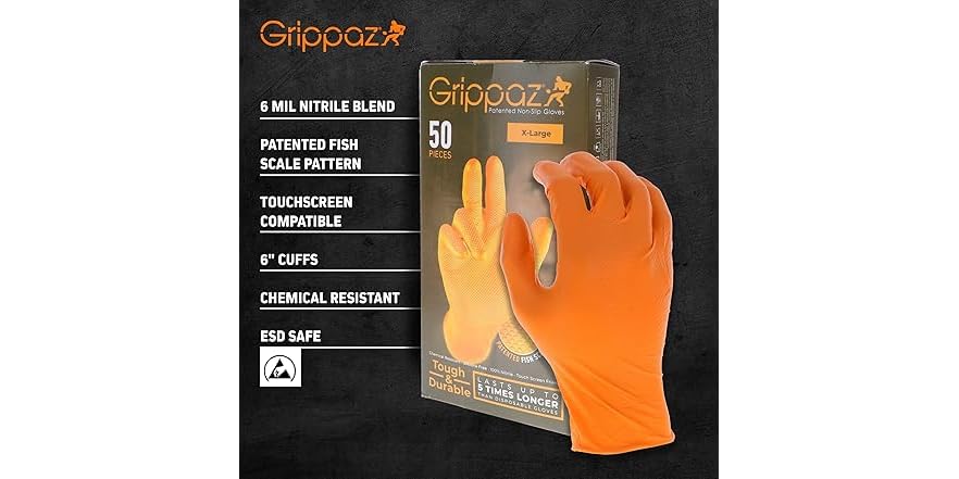 Grippaz 50ct 6 Mil Thick 100% Nitrile Gloves