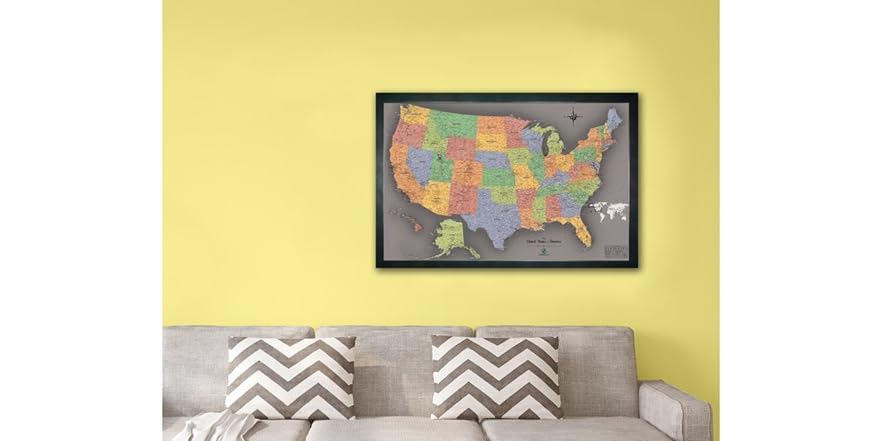 Framed Magnetic USA Map | Modern Grey
