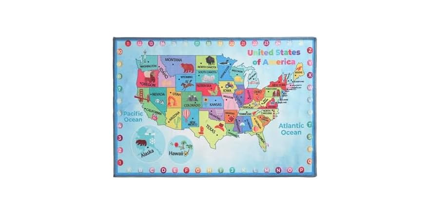 Superior Map Non-Slip Kids Washable Indoor Area Rug
