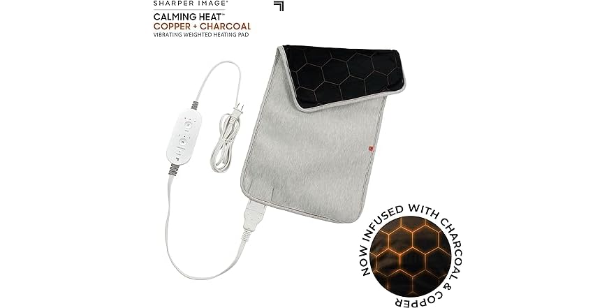 Sharper Image Calming Heat Copper + Charcoal Vibrating Heating Pad 18 ...
