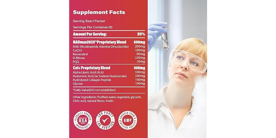 (30 Pack) zooone NAD+ 1000mg Liquid Packets Supplement