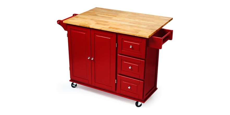 Rolling Wood Top Kitchen Cart - Red