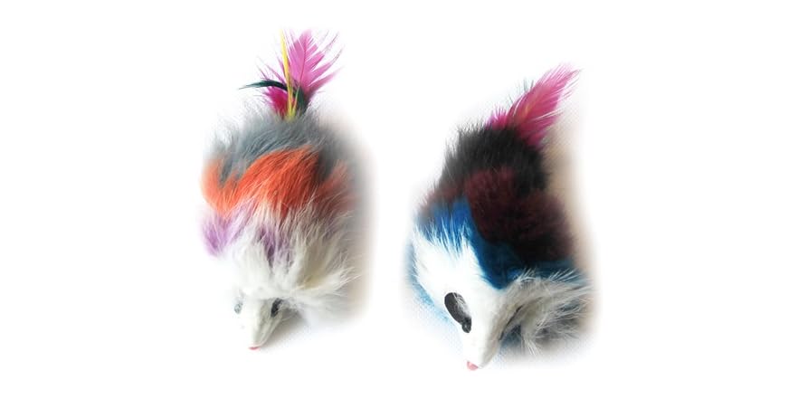 6Pk Multi-colored Long Hair Fur Mice - Assorted - 12 Pcs