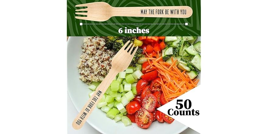 Perfect Stix Wooden Fork, May the Fork Be With You Print, 50 Count