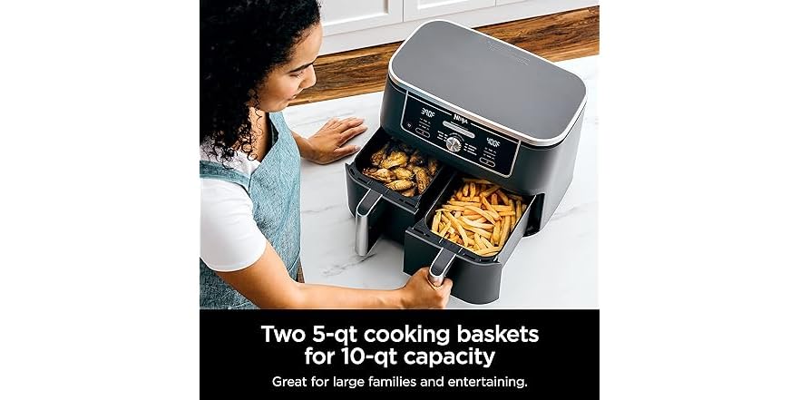 Ninja DZ401 Foodi 10 Quart 6-in-1 DualZone XL 2-Basket Air Fryer with 2 Independent Frying ...