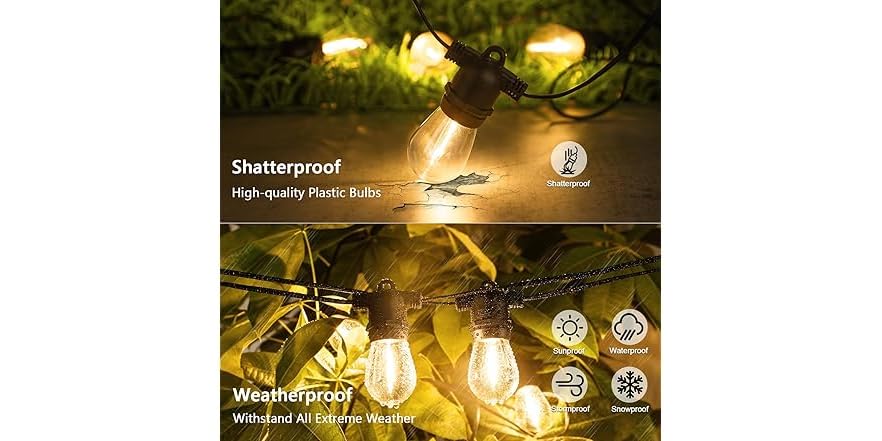 48FT S14 Solar String Lights Outdoor with Remote