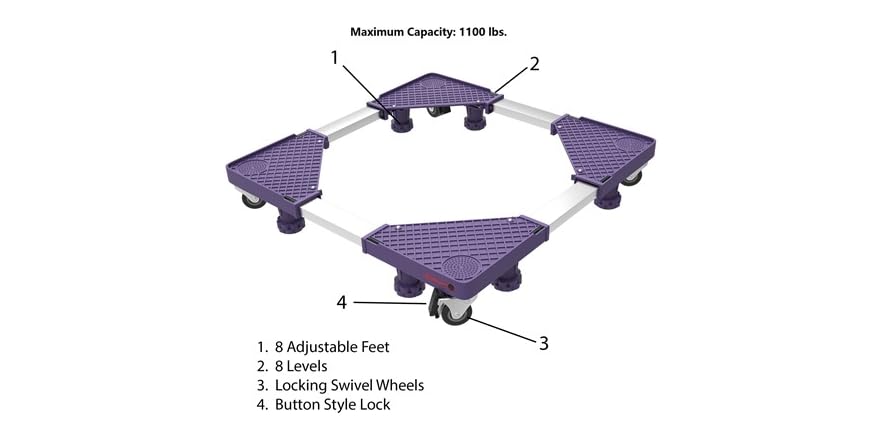1100 LB Capacity Adjustable Base Dolly with Locking Swivel Wheels