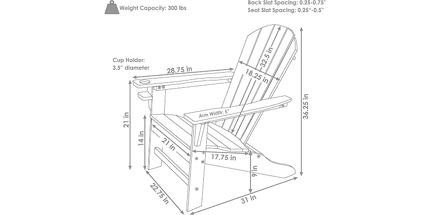 Sunnydaze Adirondack Chairs w/Cup Holder, White