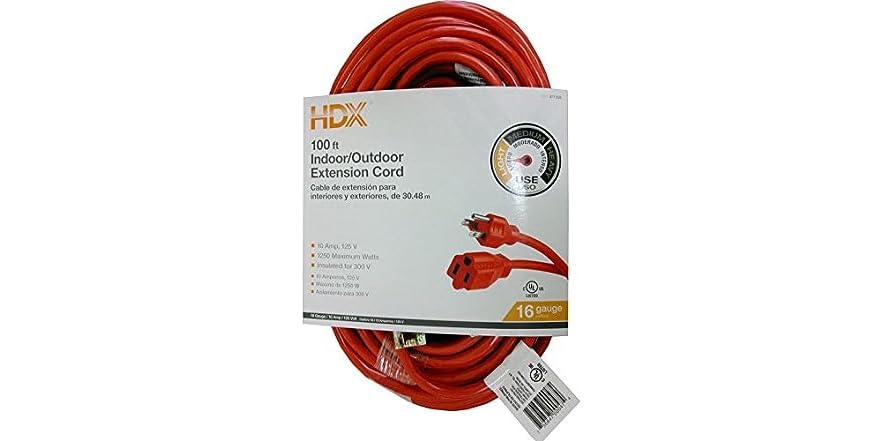 HDX 100' 16/3 Indoor/Outdoor Extension Cord