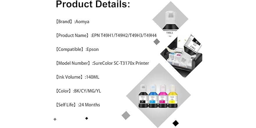 4 Pack T49 Epson Ink Refill