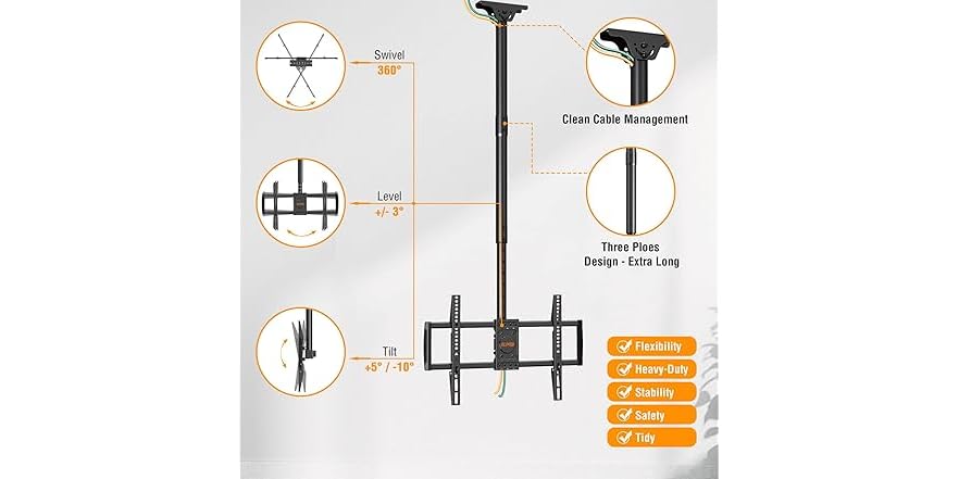 ELIVED Ceiling TV Mount | 37-75in